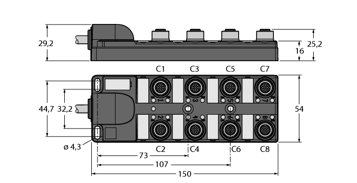 Passive Actuator/Sensor Box, M12 × 1 - With Homerun Cable, 8-port